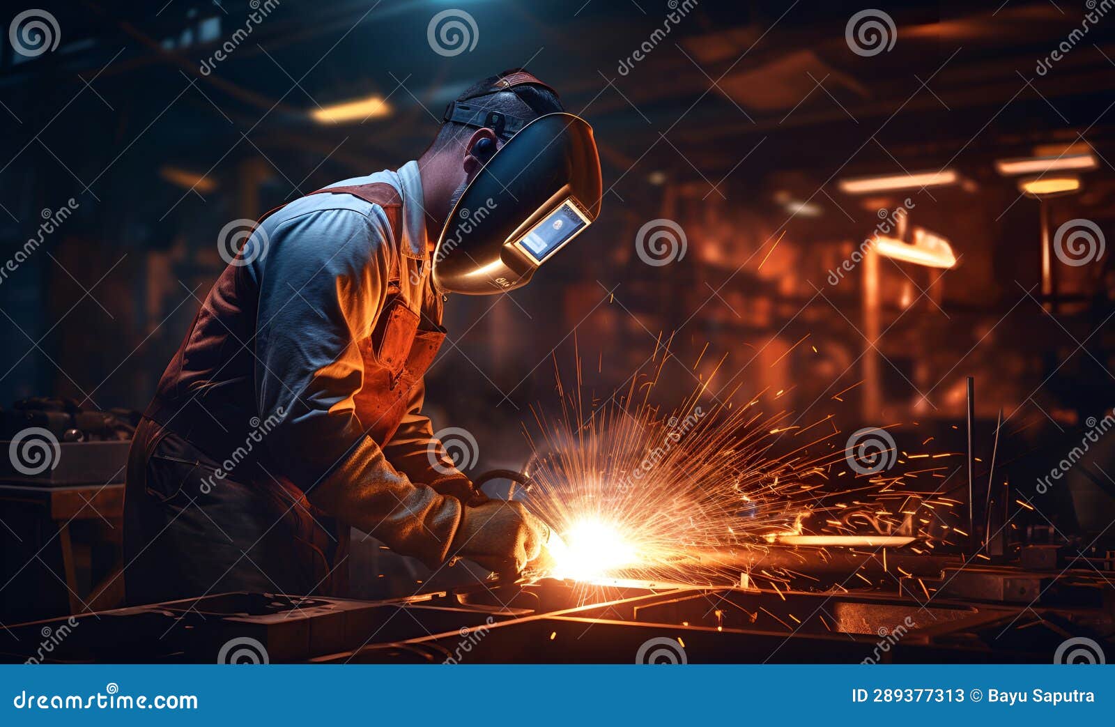 Man in Full Welding Suit Welding in Sparks, Generative Ai Stock Illustration - Illustration of ...