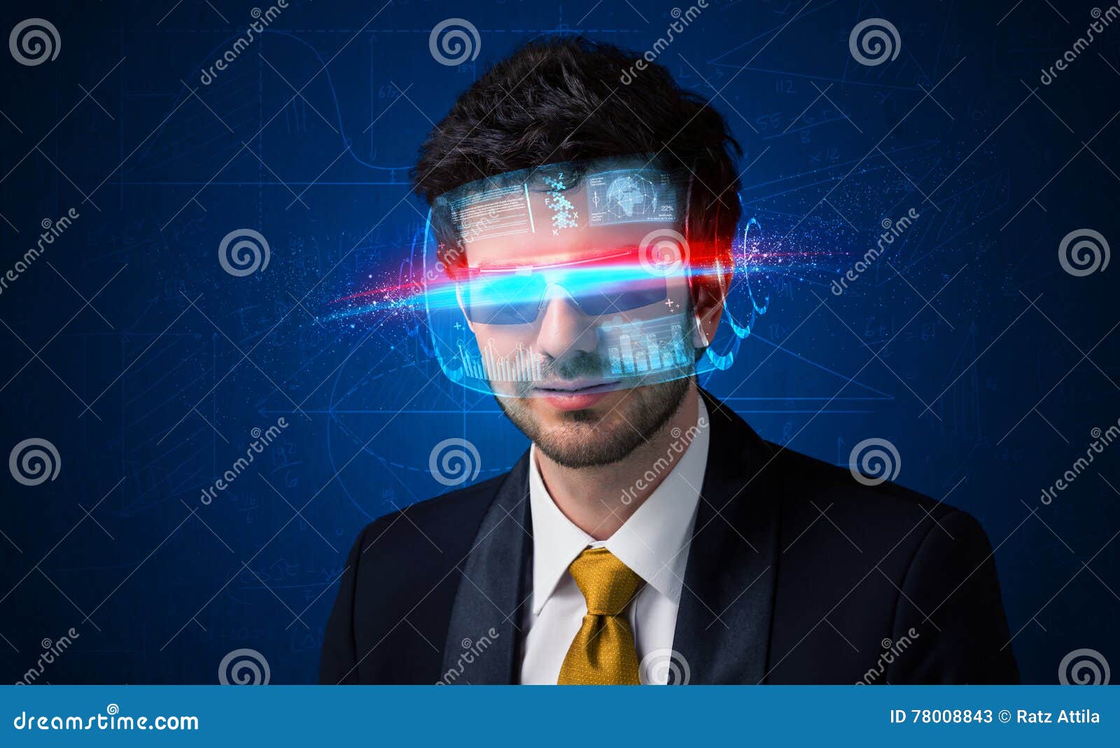 Man with Future High Tech Smart Glasses Stock Image - Image of device ...