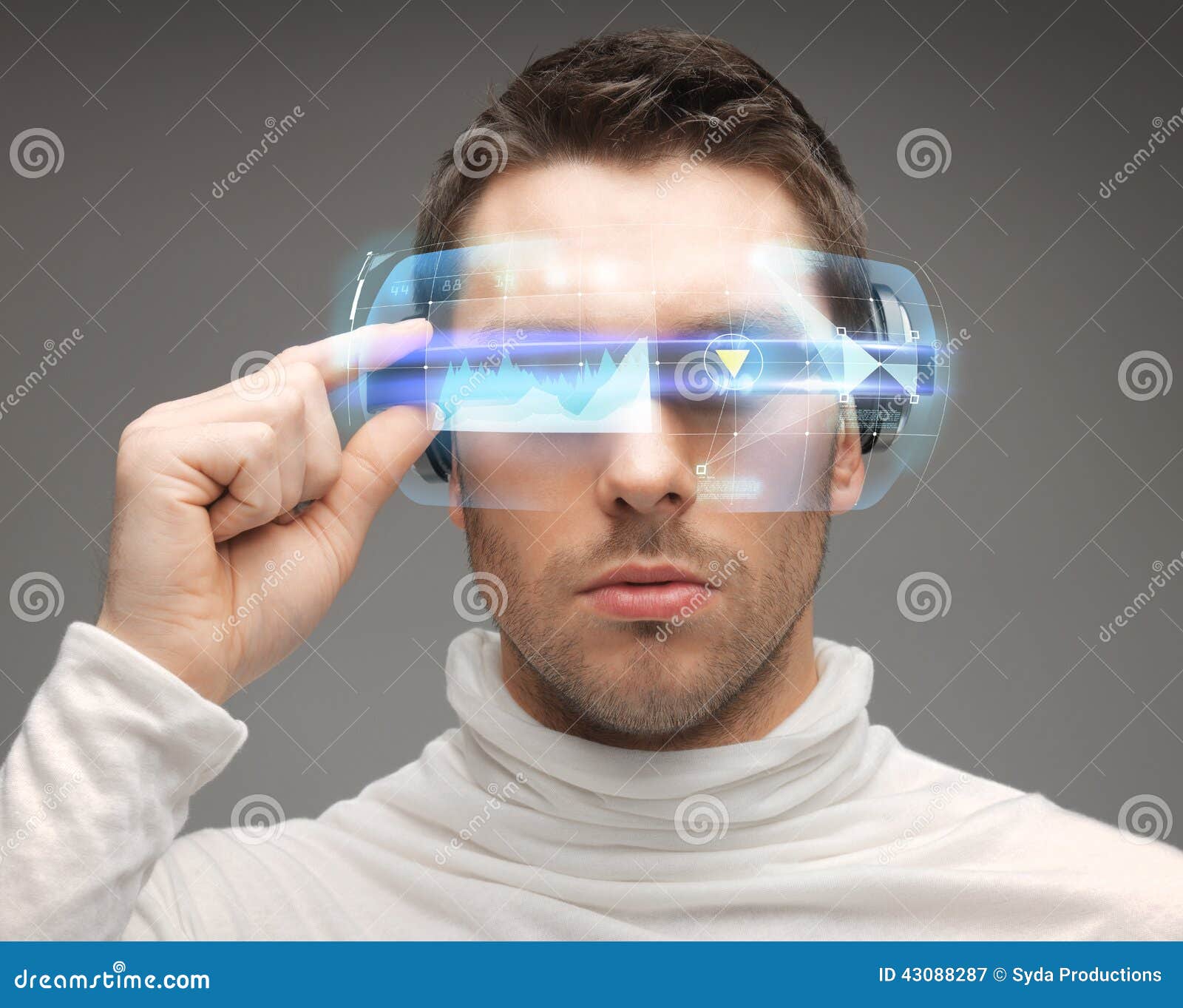 Man in futuristic glasses stock image. Image of gadget - 43088287