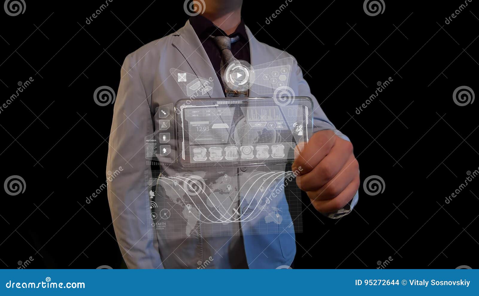 Man with a Futuristic Screen. Stock Photo - Image of future, element ...