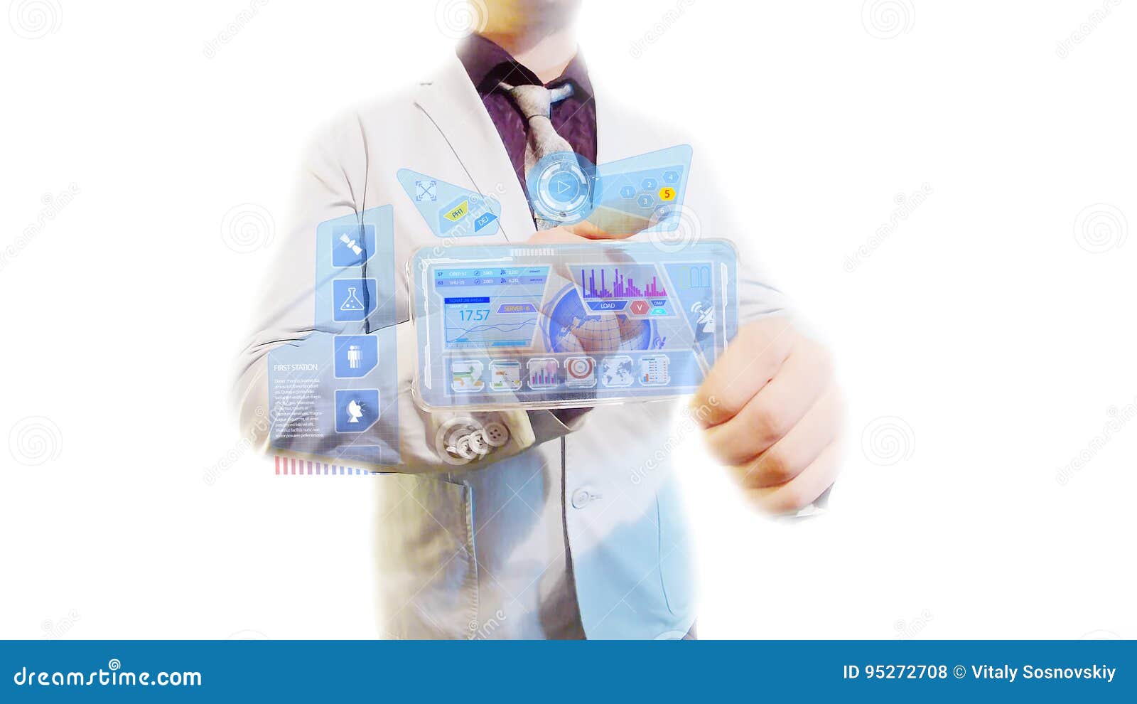 Man with a Futuristic Screen. Stock Photo - Image of elements, future ...