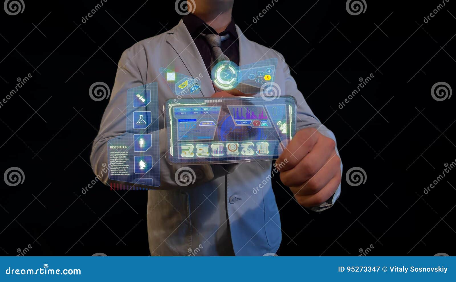 Man with a Futuristic Screen. Stock Image - Image of connection, circle ...