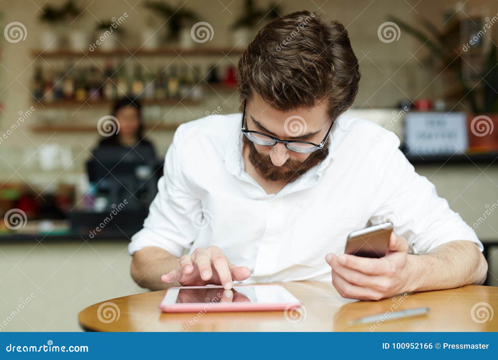 Man with gadgets stock photo. Image of wifi, recruitment - 100952166