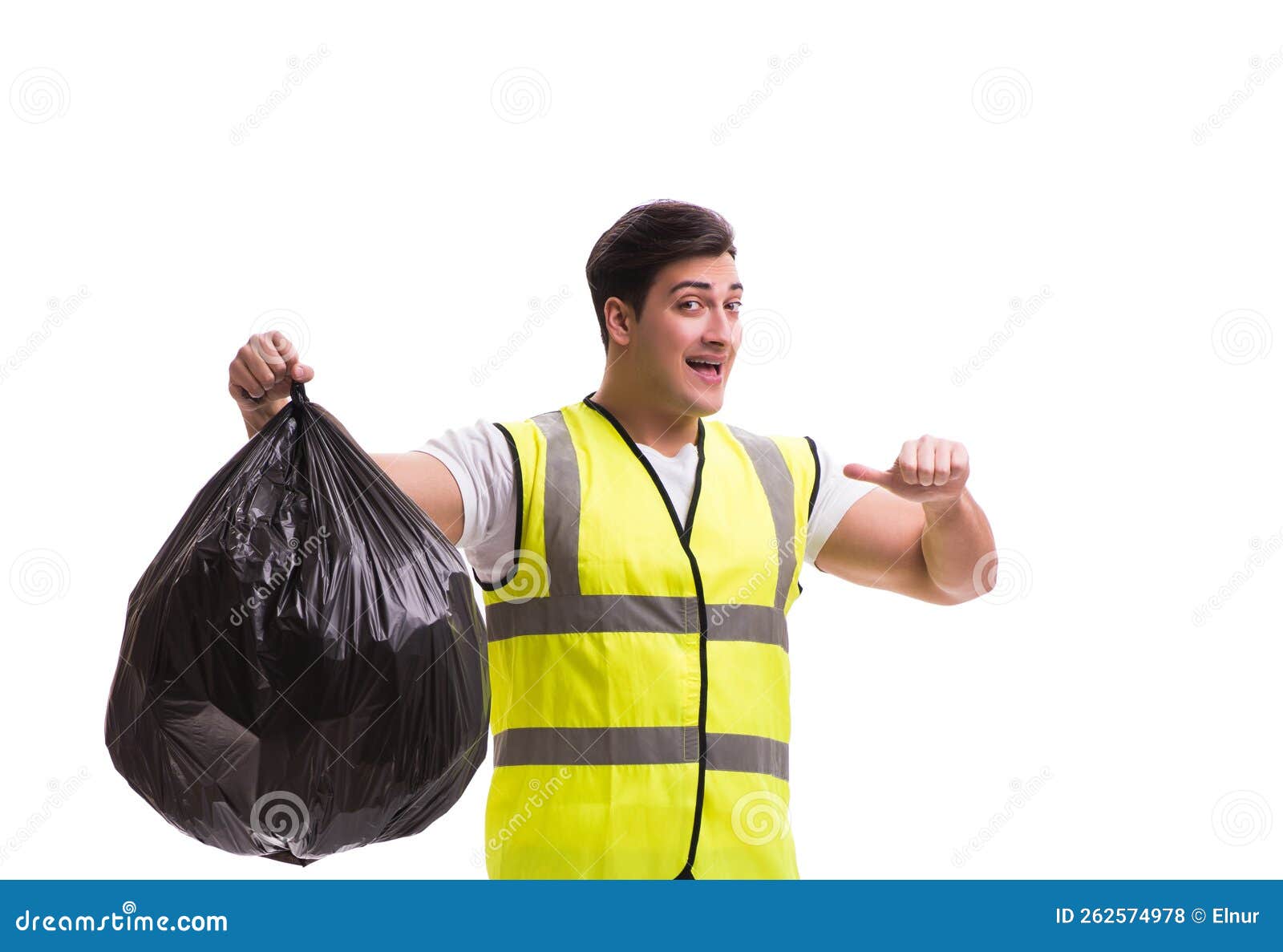 Man with Garbage Sack Isolated on White Stock Photo - Image of ...