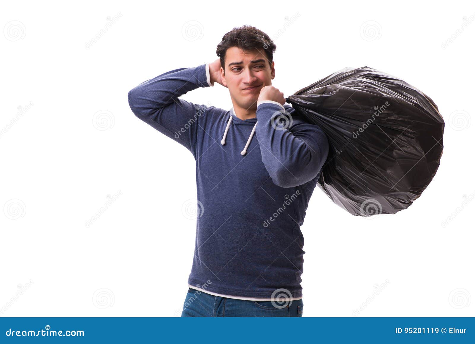 The Man with Garbage Sack Isolated on White Stock Image - Image of junk ...