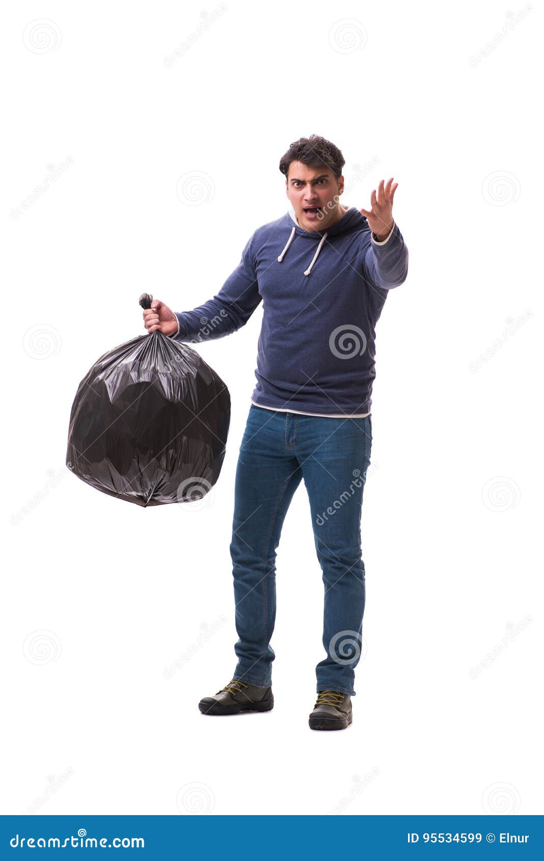 The Man with Garbage Sack Isolated on White Stock Image - Image of ...