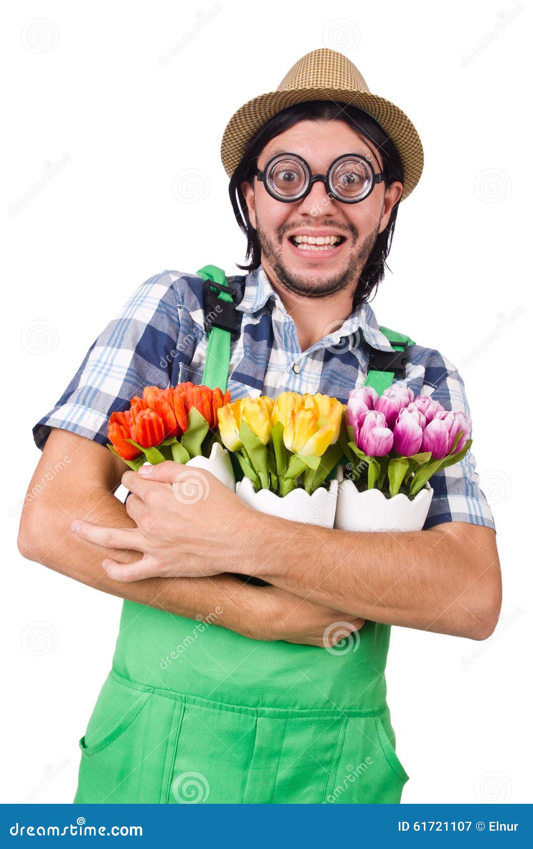 The Man Gardener with Flowers on White Stock Image - Image of billycock ...
