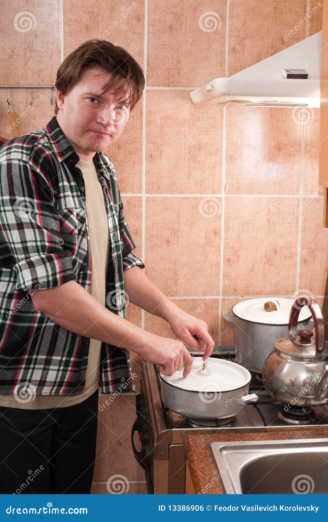 The man for a gas cooker. stock photo. Image of cook - 13386906