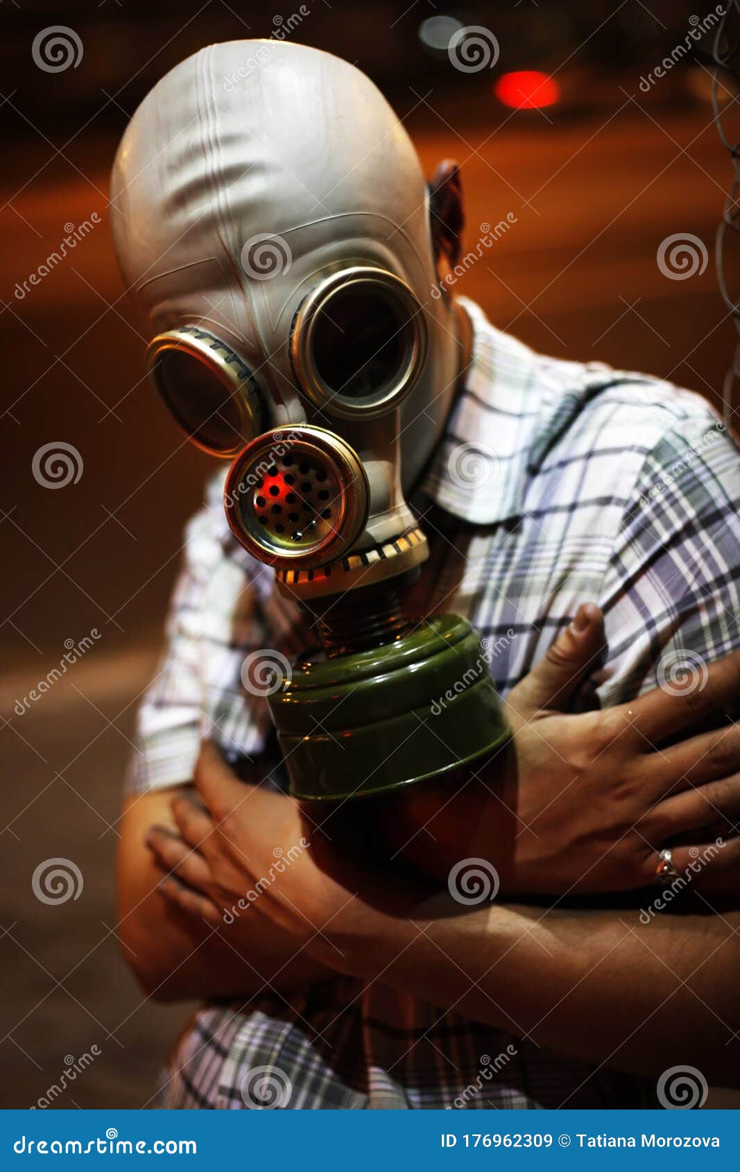 Man in a Gas Mask on Night Street Stock Image - Image of helpless ...