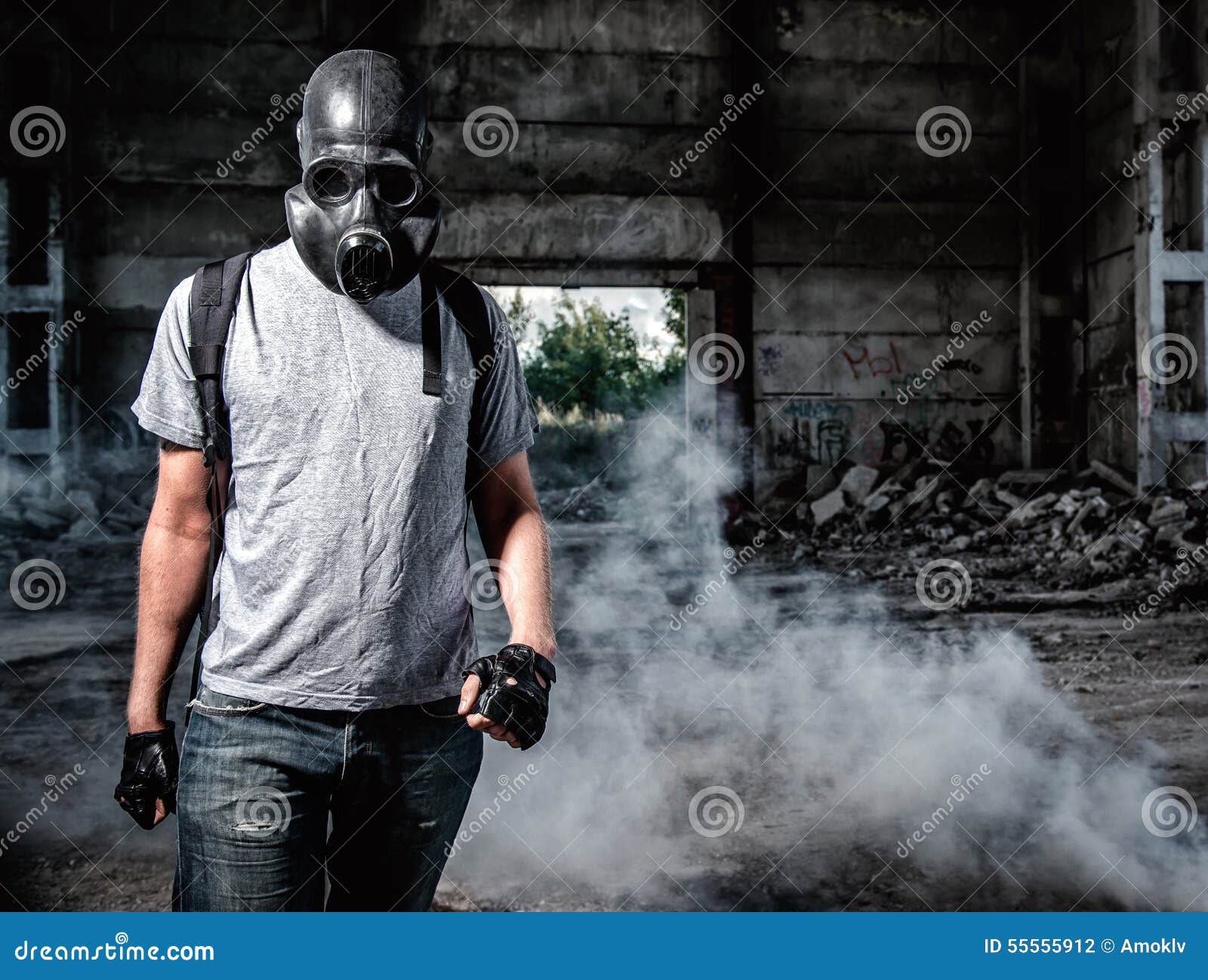 Man in gas mask stock photo. Image of person, protective - 55555912