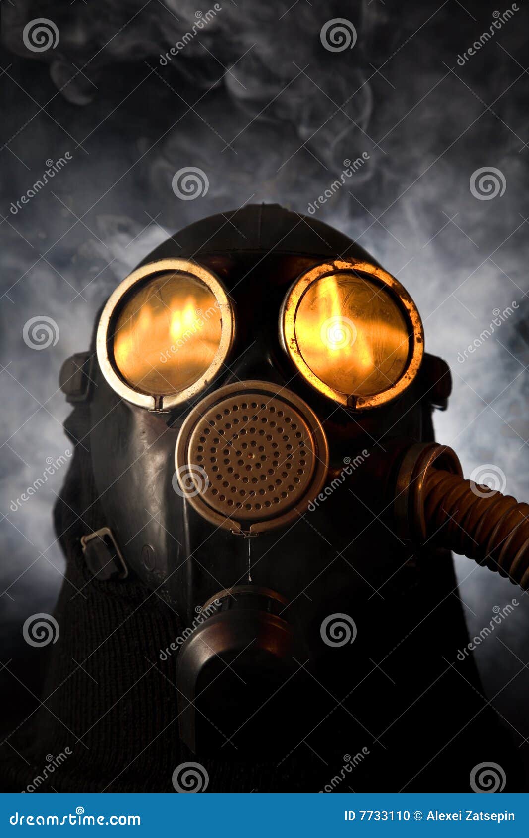 Man in Gas Mask Over Smoky Background Stock Photo - Image of blazing ...