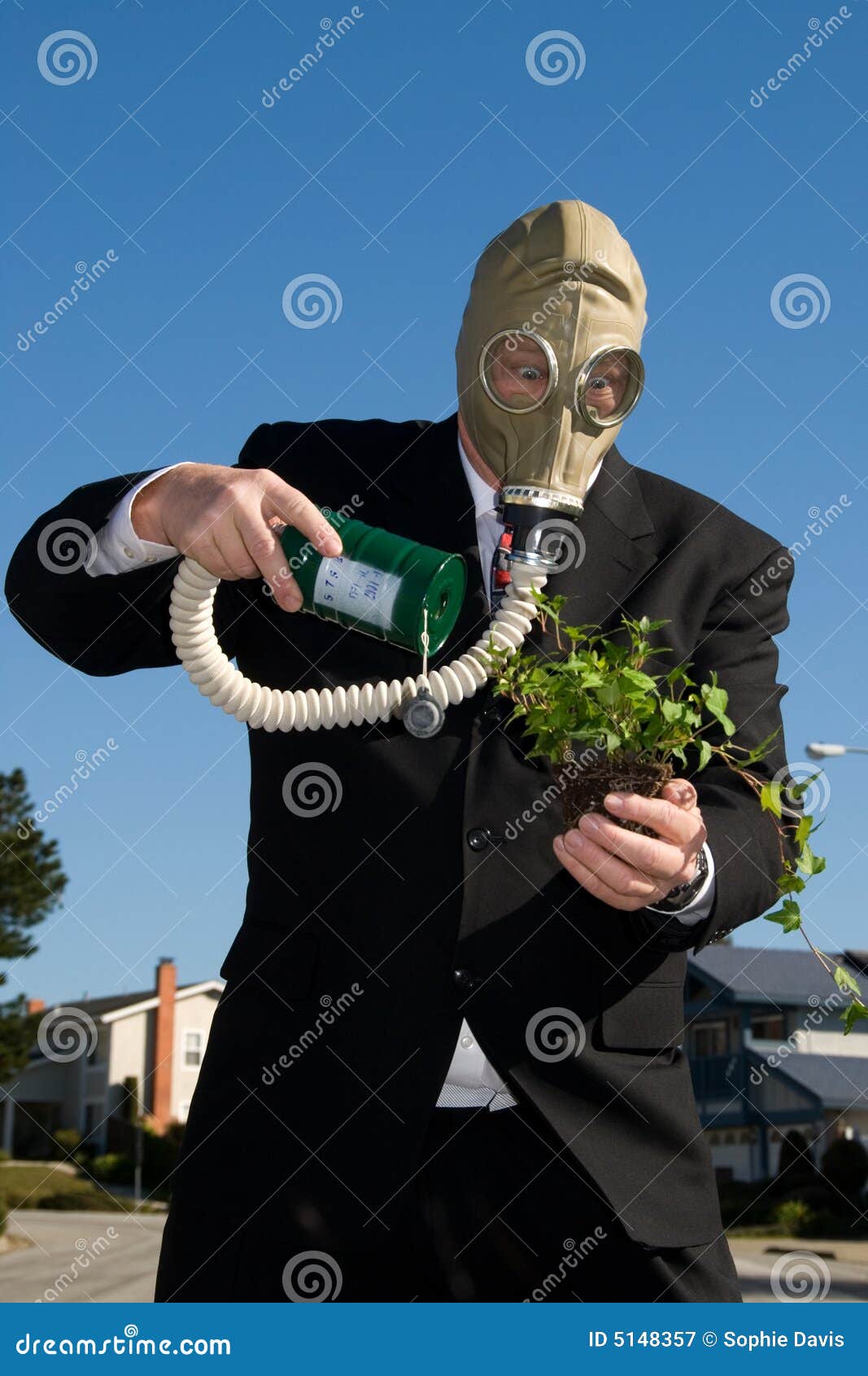 Man with Gas Mask and Plant. Stock Image - Image of flora, care: 5148357