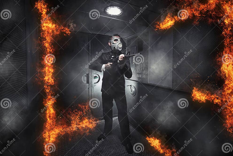 A Man in a Gas Mask with a Rifle Stock Image - Image of assassin, agent ...