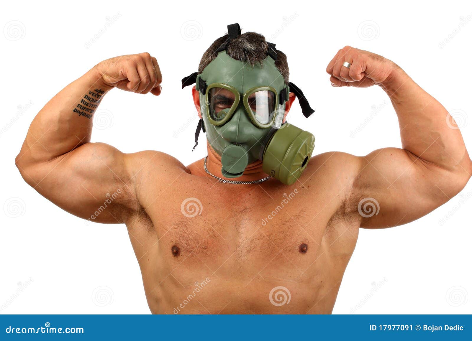 Man in Gas Mask Showing Muscles Stock Image - Image of face ...