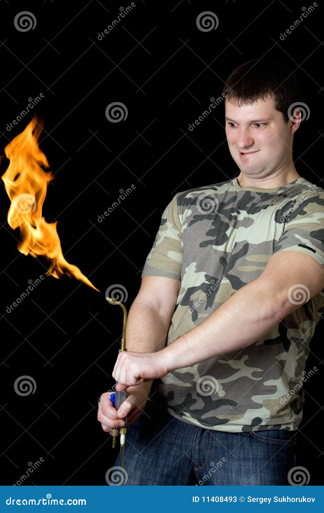 Man with a gas torch stock image. Image of angry, male - 11408493