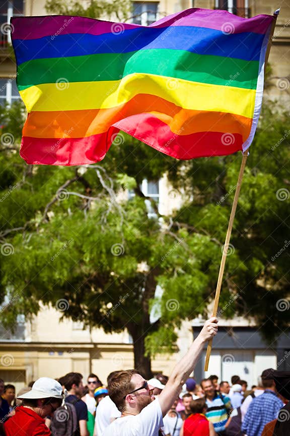 Man with gay flag editorial photography. Image of community - 14899242