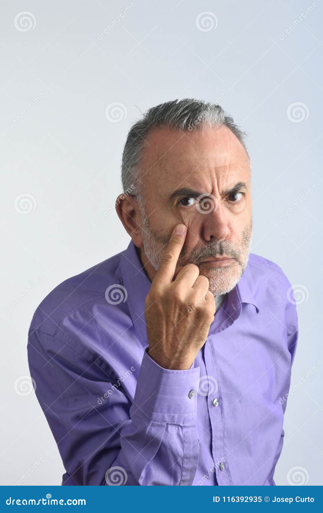 A Man with Gaze and Finger in Eye Stock Image - Image of looking ...