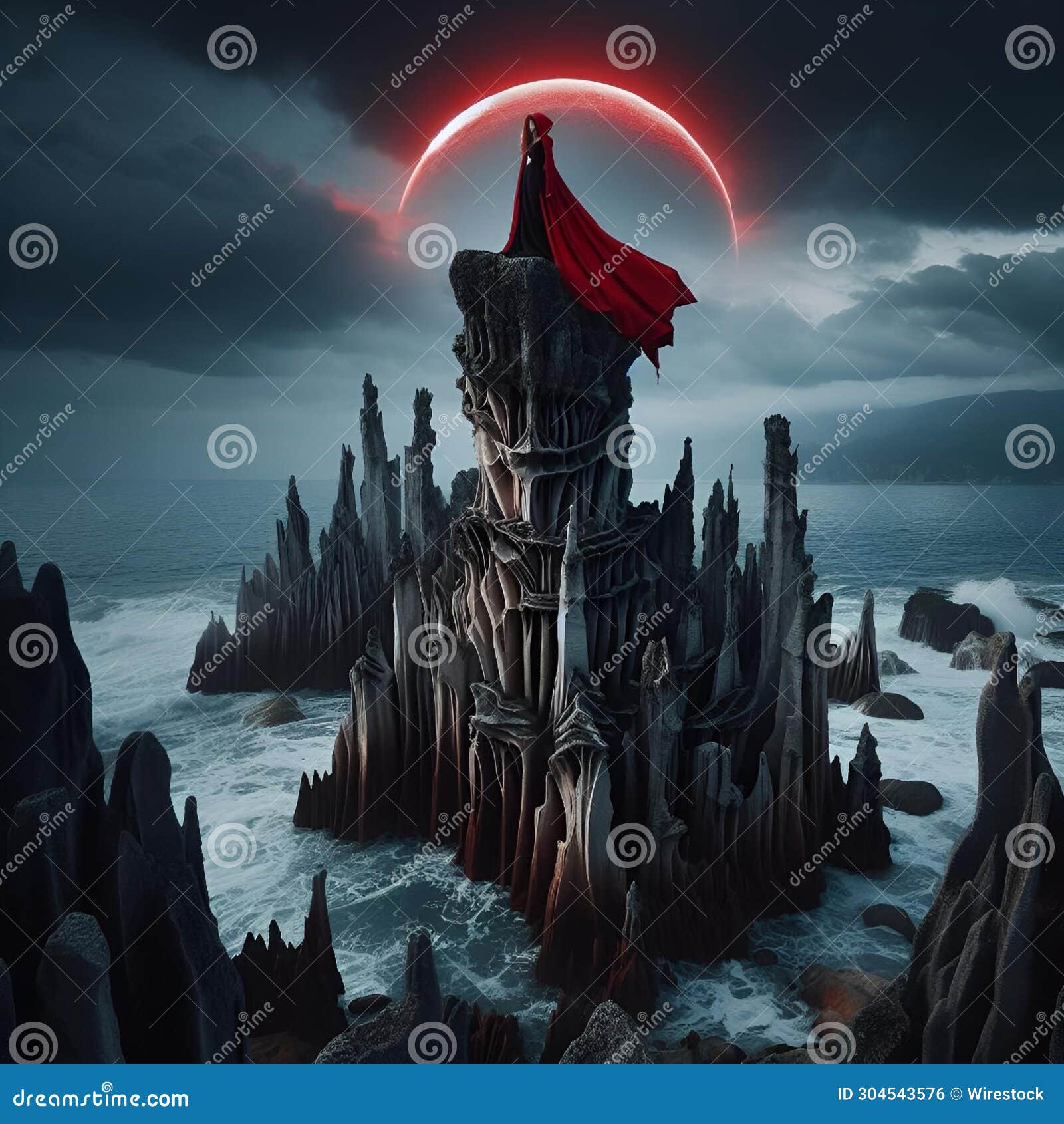 Man Gazes at Ocean As Eclipse Illuminates the Horizon Stock ...