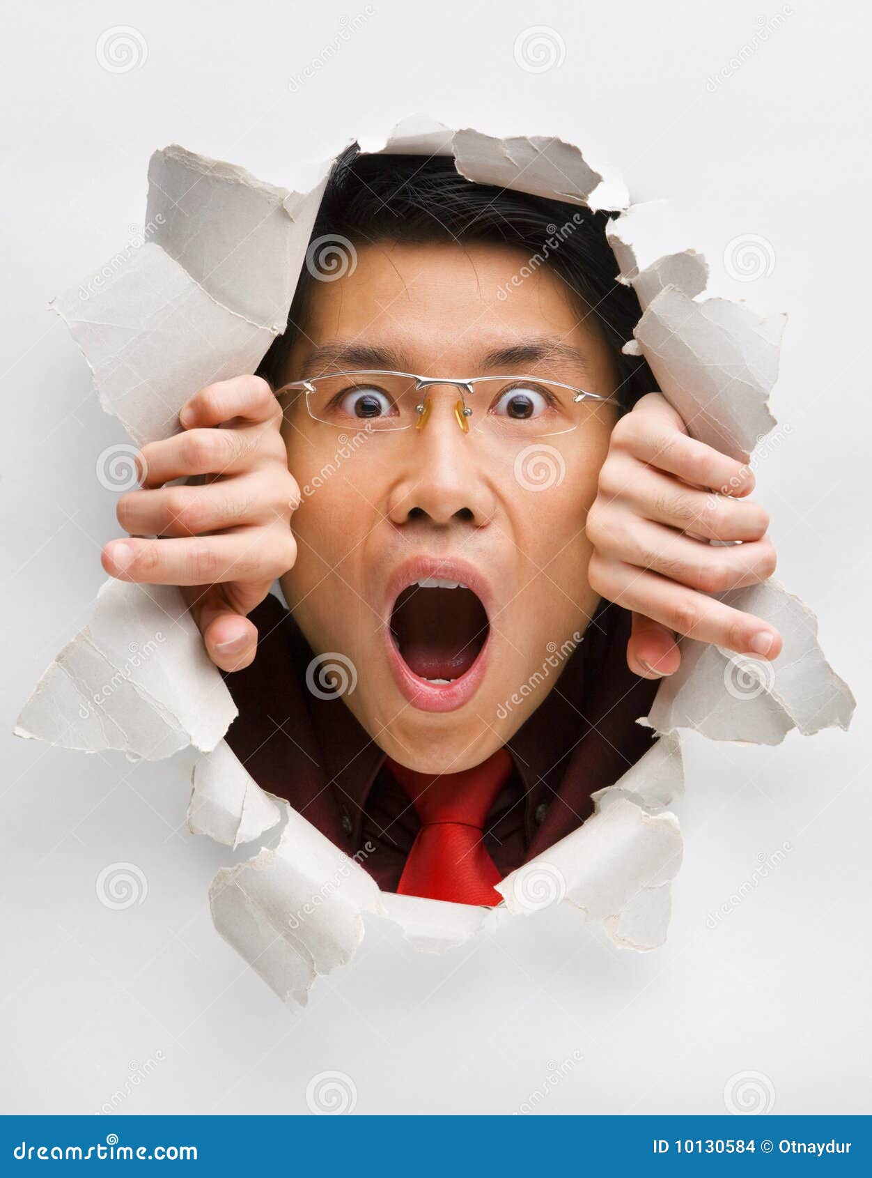 Man Gazing Surprisingly from Hole in Wall Stock Photo - Image of hole ...