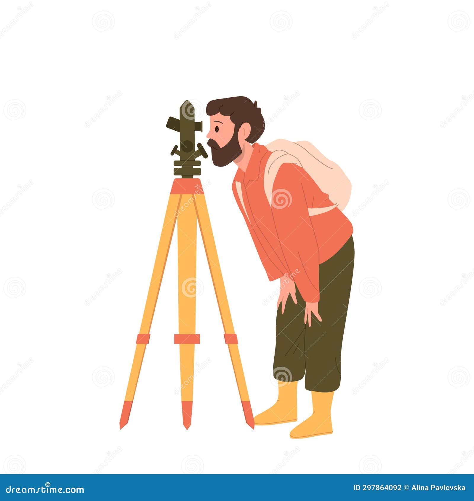 Man Geologist Cartoon Character Taking Measures with Theodolite ...