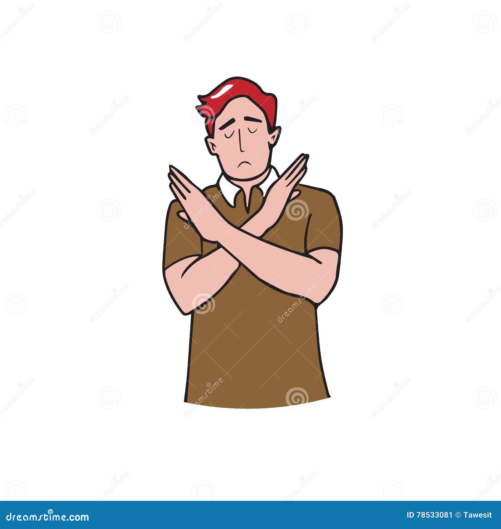 Man Gestures Cross Hands Say No Cartoon Stock Vector - Illustration of ...