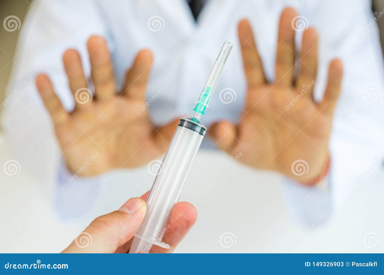 Man Gesturing with Hand and Refusing Injection or Vaccination Stock ...