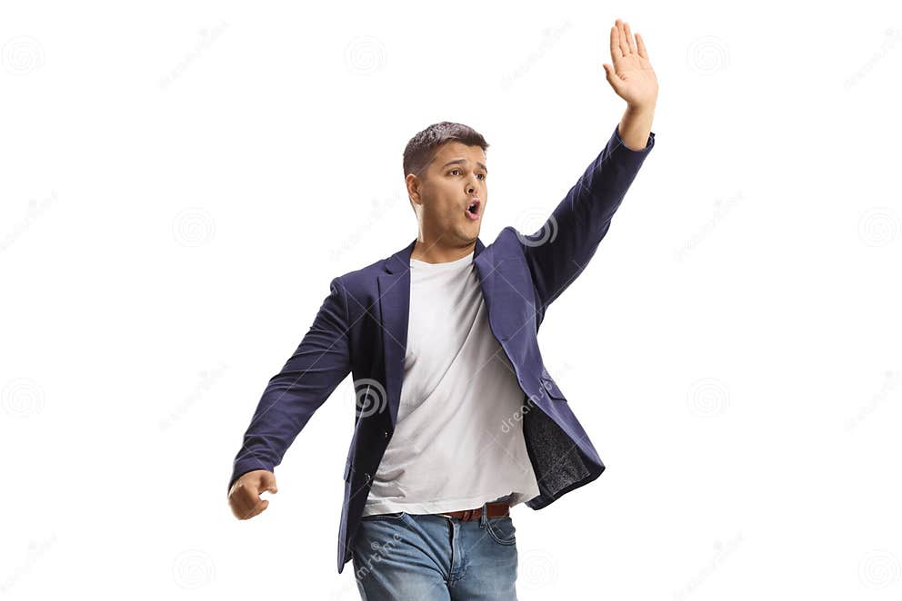 Man Gesturing Wait with Hand and Shouting Stock Image - Image of person ...