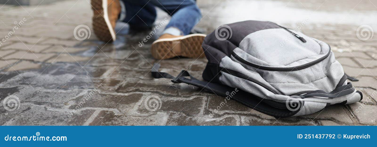 Man Get Up from Ground after Falling on Slippery Asphalt in Winter ...