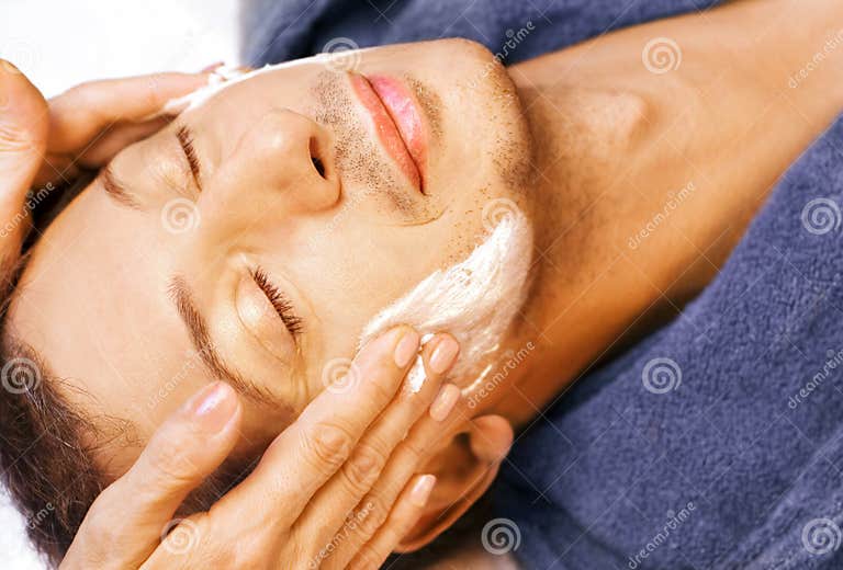 Man Gets Cream Massage on Face Stock Image - Image of wellness, facial ...