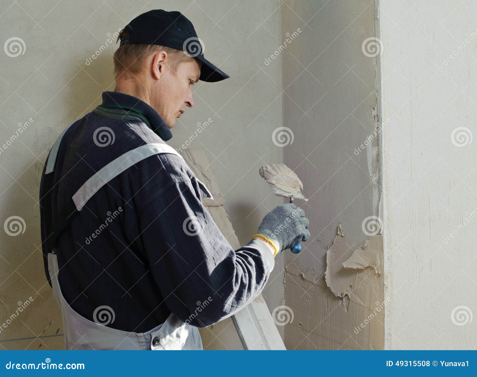 Man Gets Manually Gypsum Plaster Stock Photo - Image of building ...
