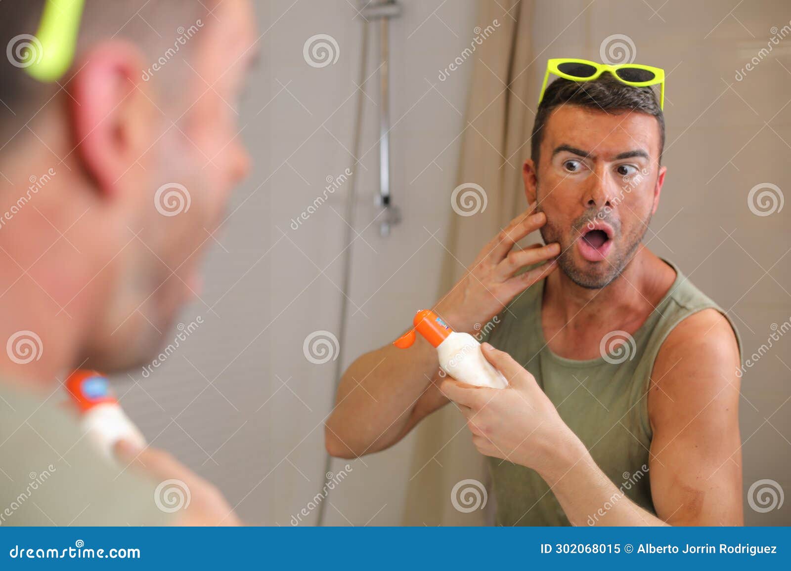 Man Getting Bad Results after Using a Self Tanning Lotion Stock Image ...