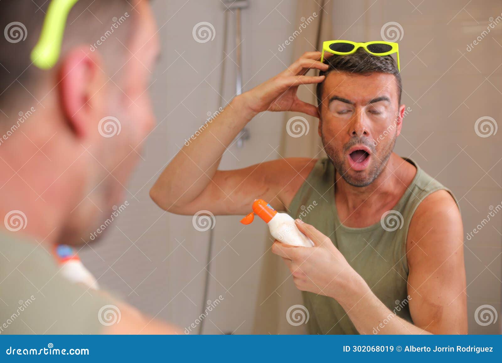 Man Getting Bad Results after Using a Self Tanning Lotion Stock Image ...