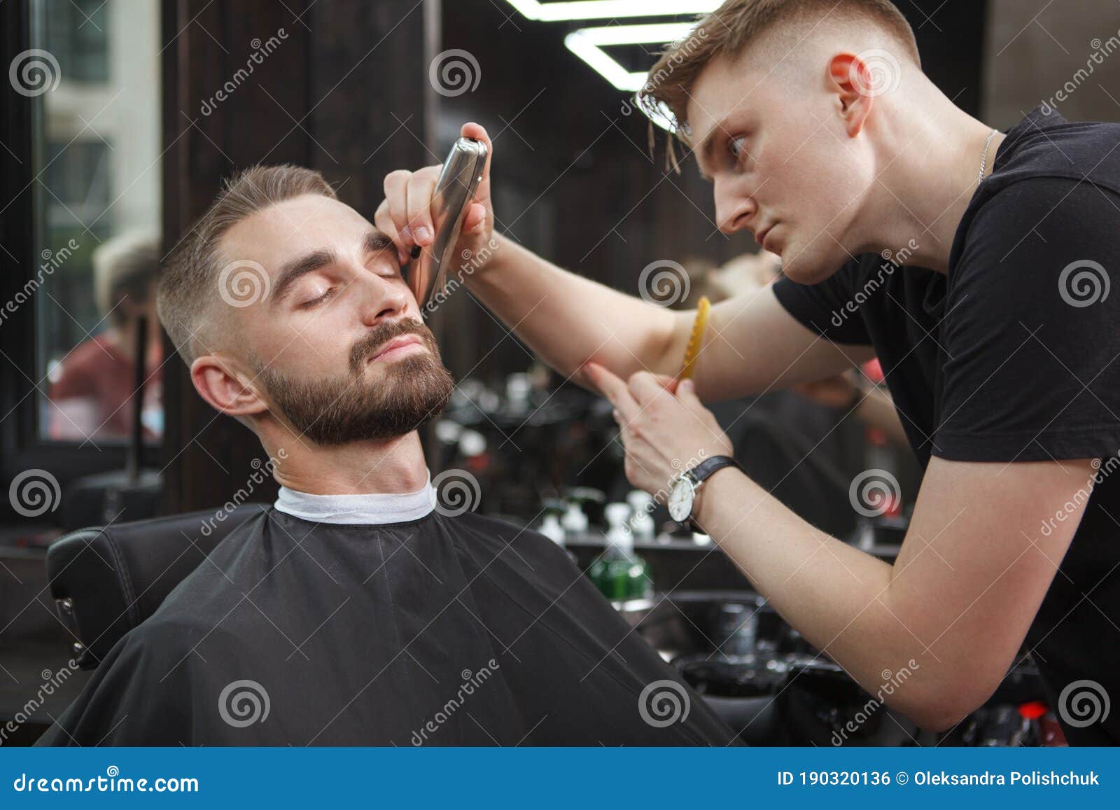Man Getting Beard Cut by Professional Barber Stock Photo - Image of ...