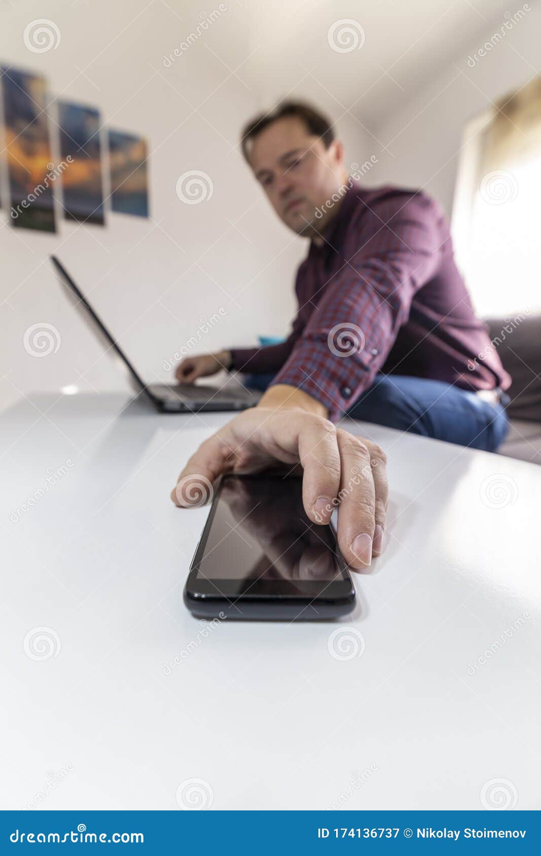 Man Getting a Call and Taking His Mobile Phone Stock Image - Image of ...
