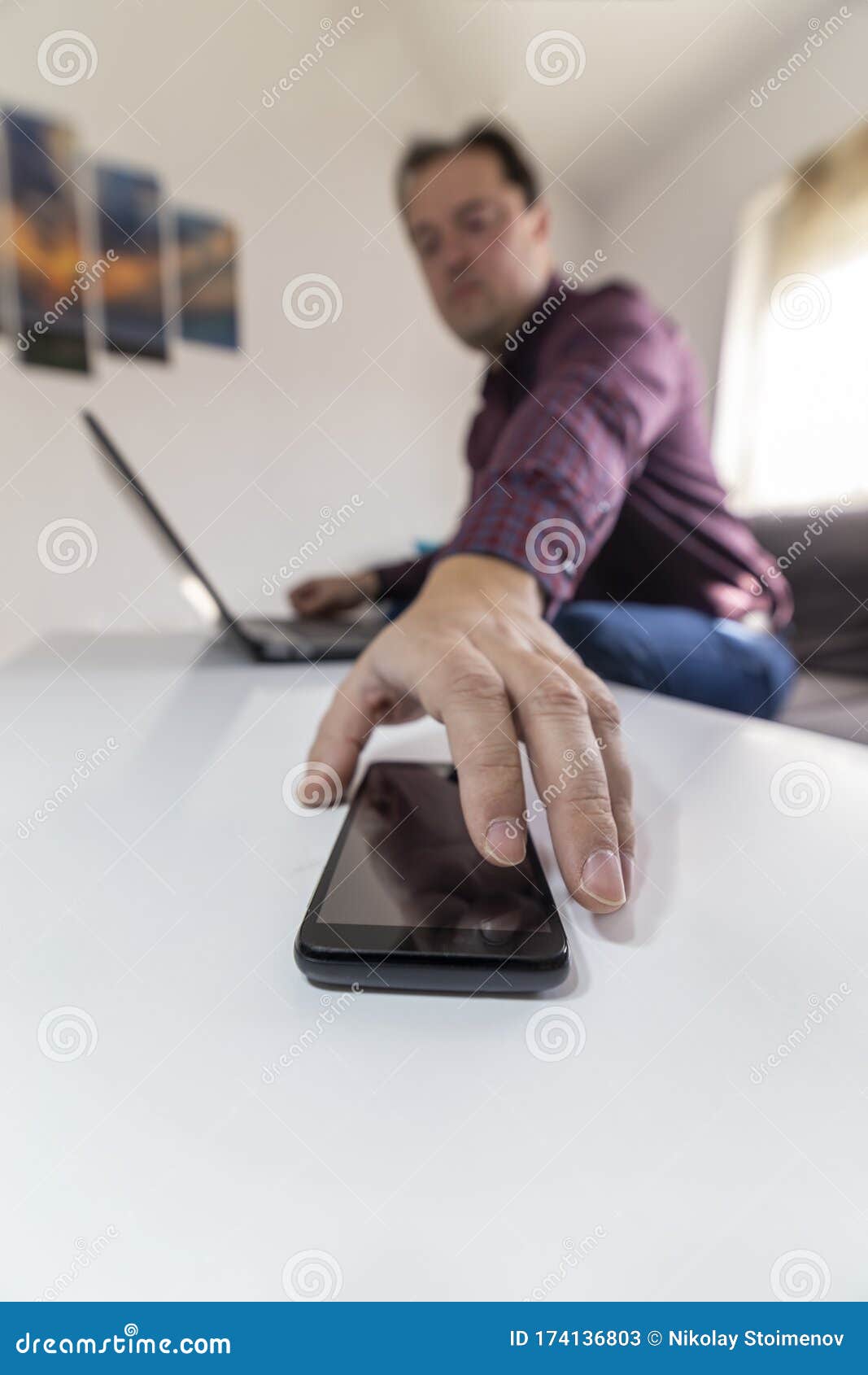 Man Getting a Call and Taking His Mobile Phone Stock Image - Image of ...