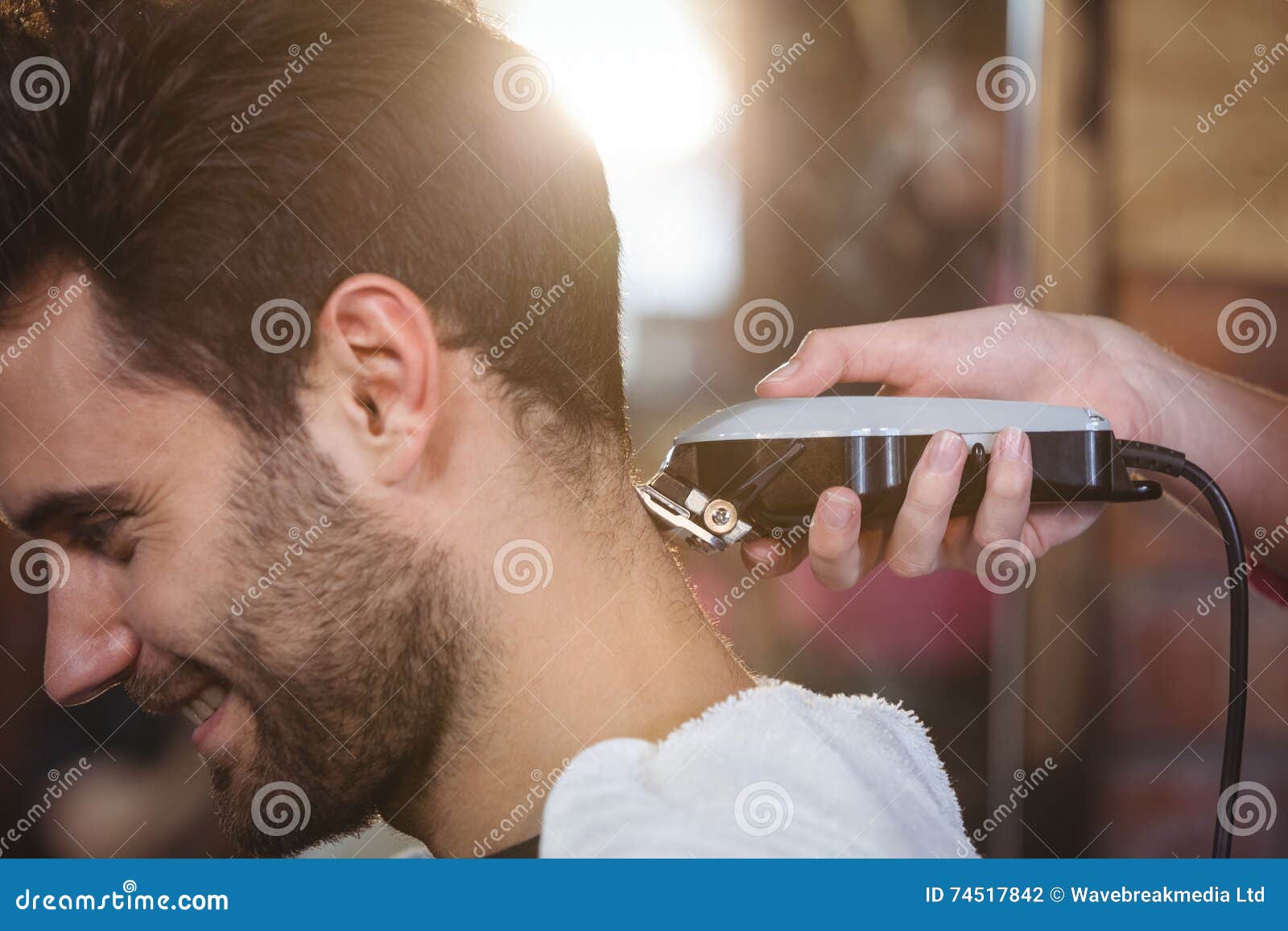 Man Getting His Hair Trimmed Stock Photo - Image of cheerful, caucasian ...
