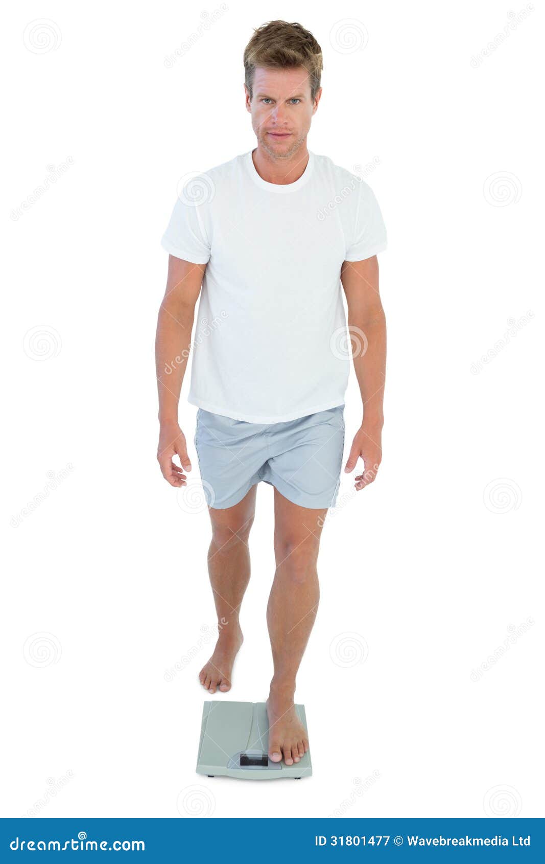 Man Getting on His Weighing Scale Stock Image - Image of camera ...