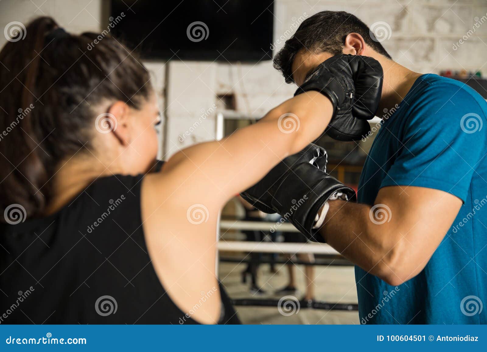 Man Getting Hit by a Female Boxer Stock Image - Image of view, athletic ...