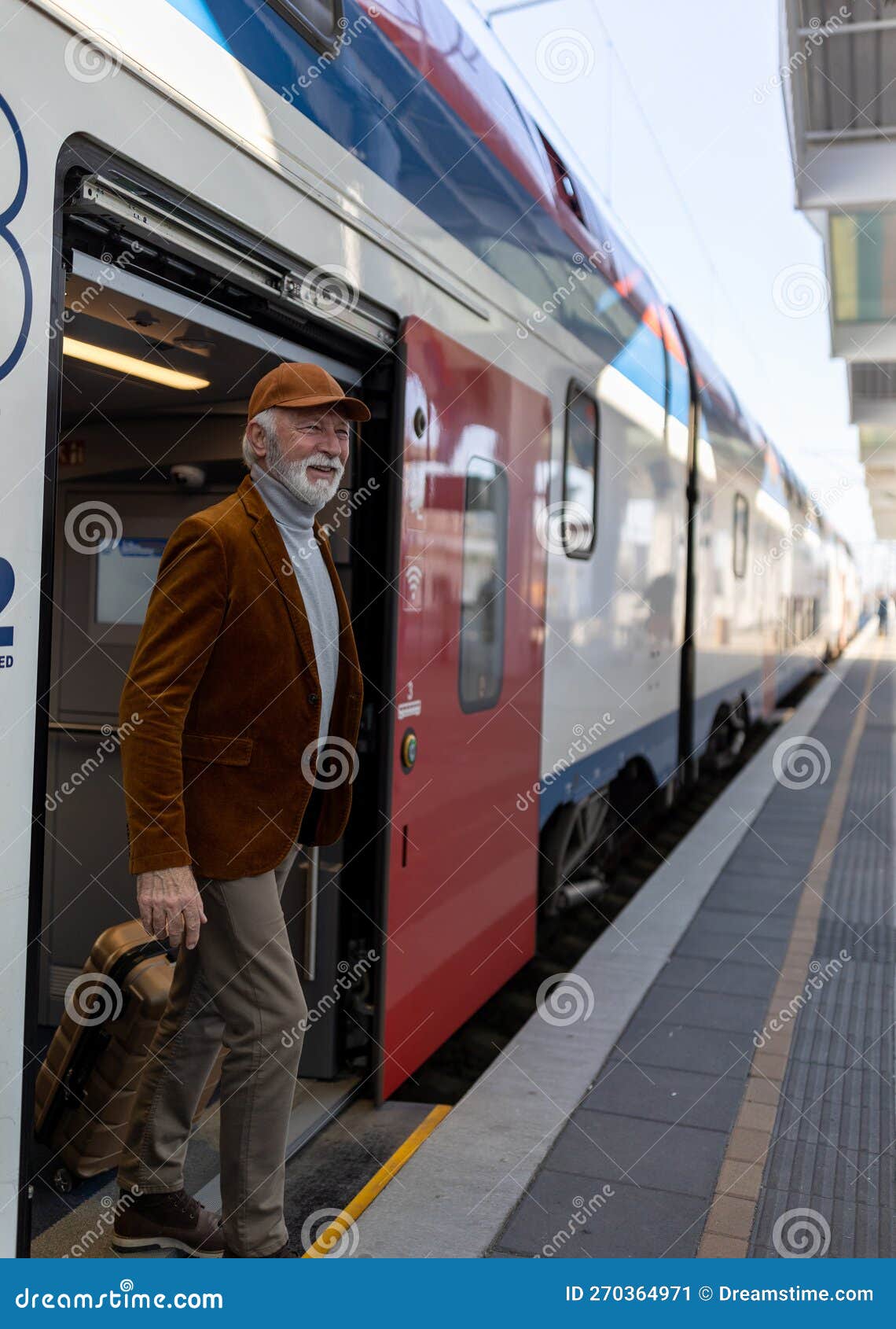 Man getting out of train stock image. Image of traveling - 270364971