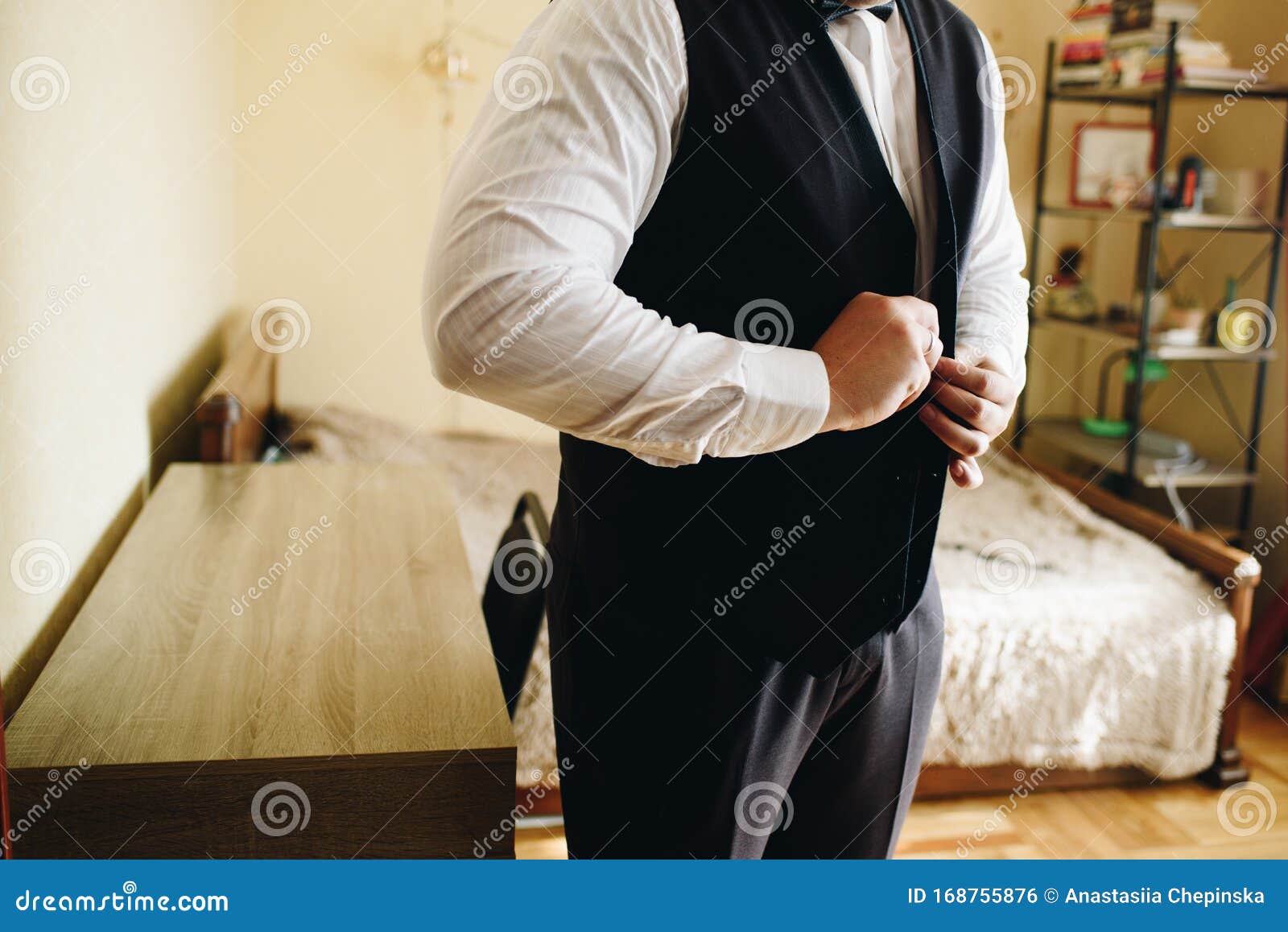 Man Getting Ready and Dressed for Work Stock Photo - Image of wardrobe ...