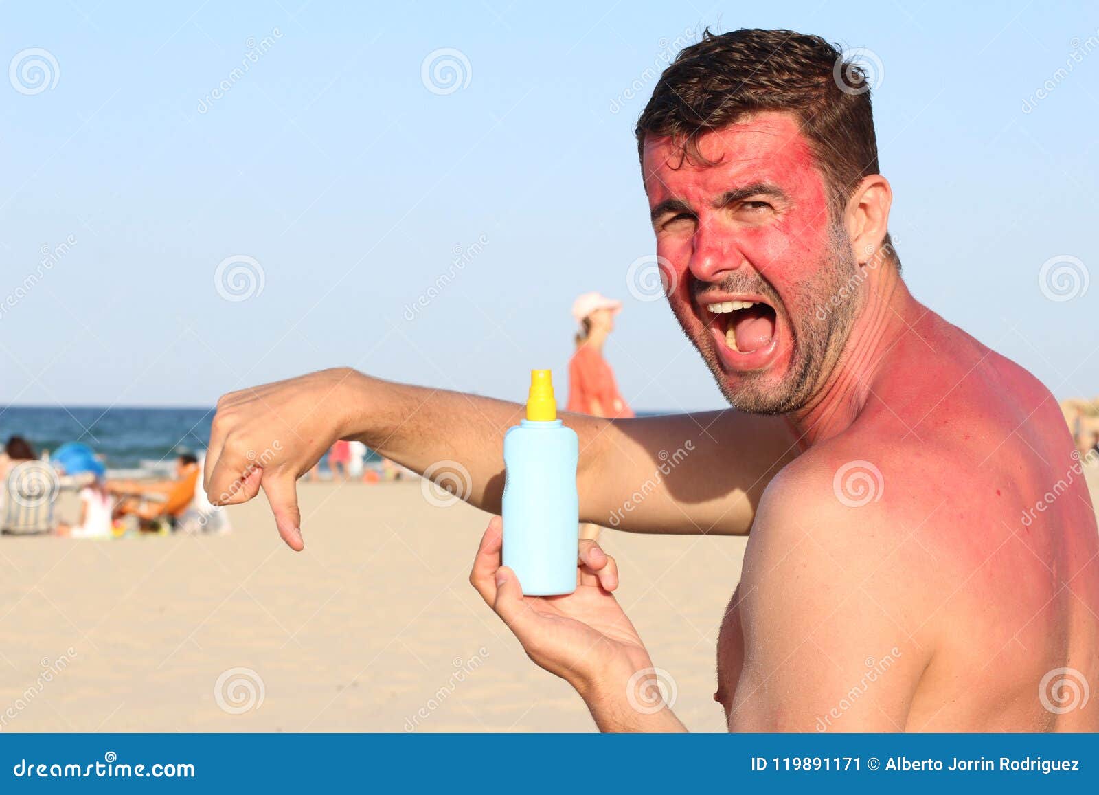 Man Getting Sunburned At The Beach Stock Image Image Of Lotion
