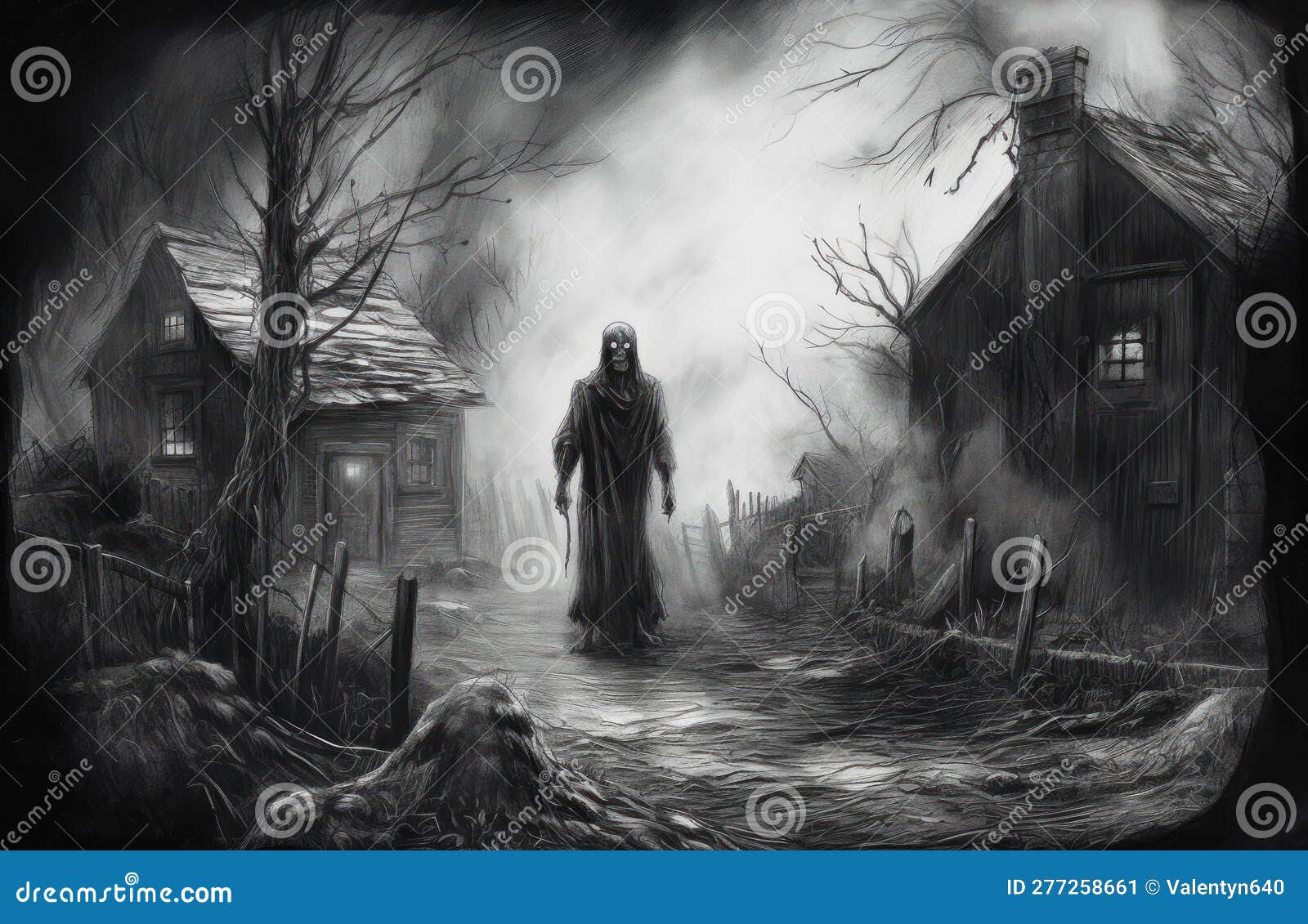 Man in Ghostly Costume Walking Down Path in Front of House. Generative ...