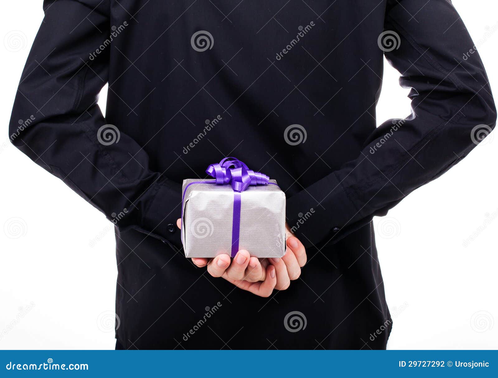 Man with a Gift in Hand, View from the Back Stock Photo - Image of ...