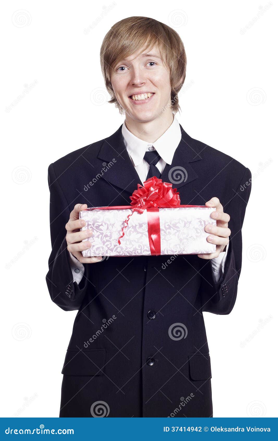 Man with a gift stock photo. Image of suit, standing - 37414942
