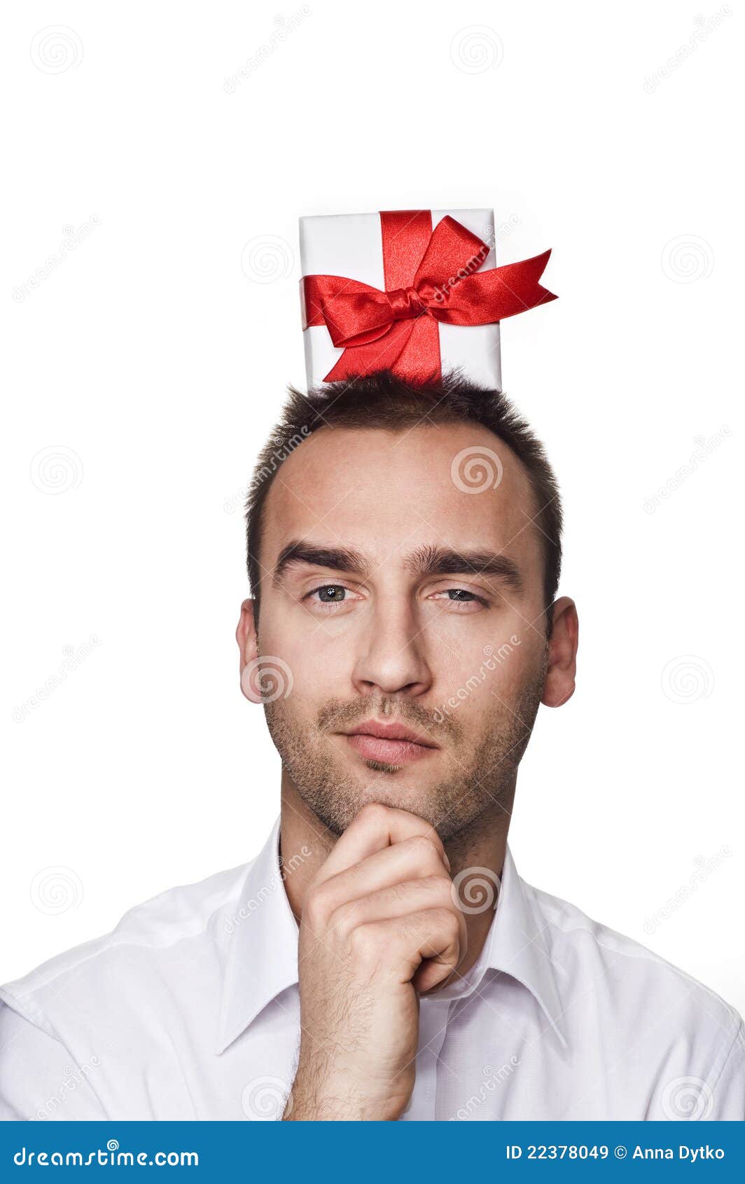 Man with a Gift on His Head Stock Image - Image of christmas, boyfriend ...