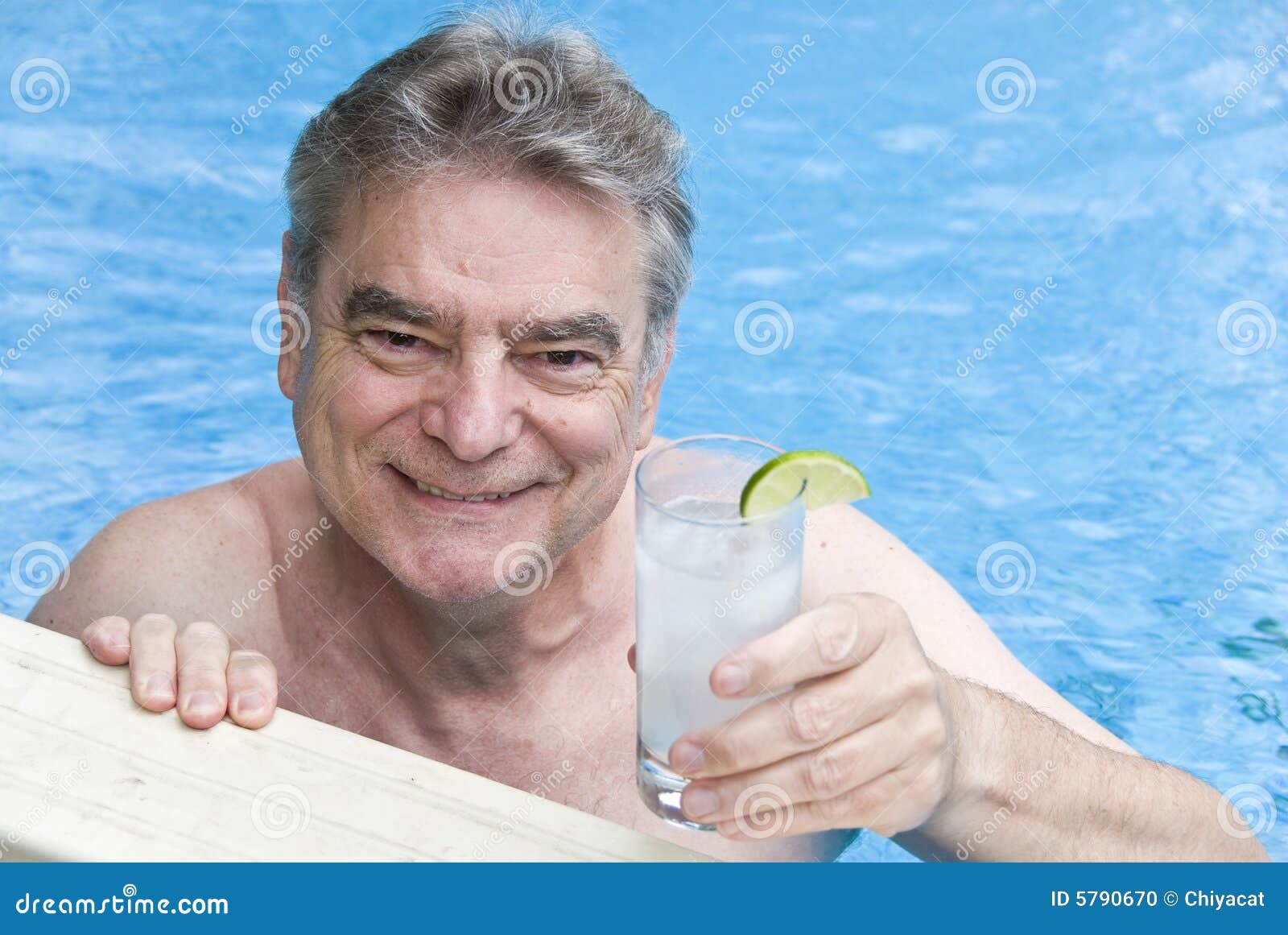 Man with Gin and Tonic in the Pool Stock Photo - Image of wood, water ...