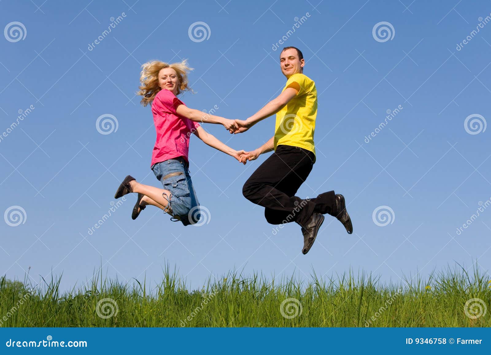 Man and girl jumping stock photo. Image of relaxation - 9346758
