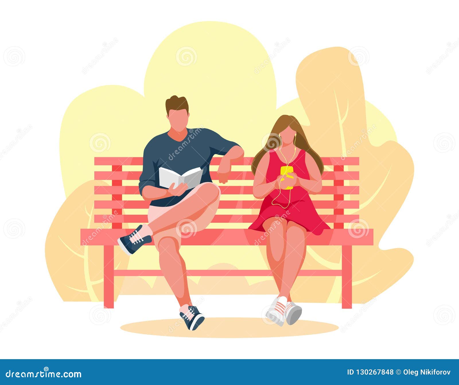 Man And Girl Sitting On A Bench Stock Illustration Illustration Of