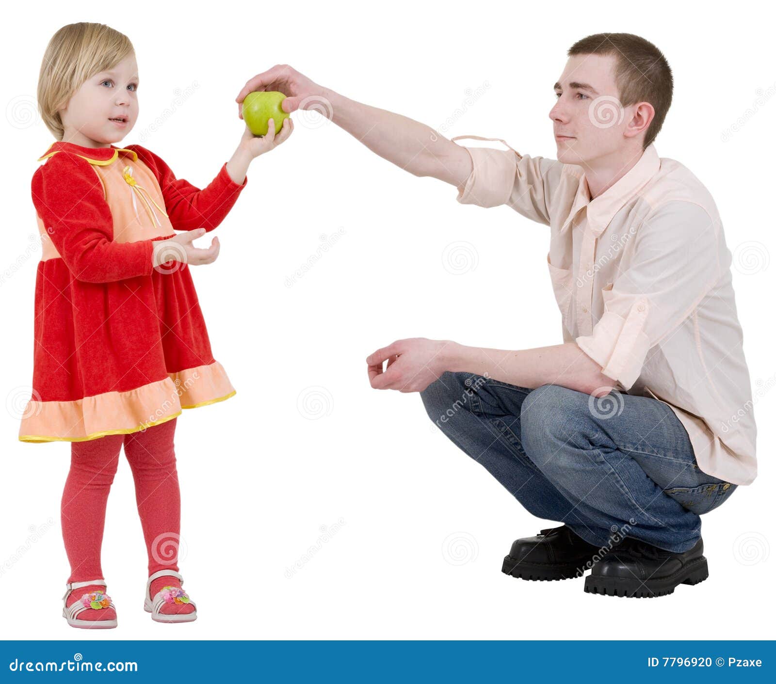 Man give apple to the girl stock photo. Image of isolated - 7796920