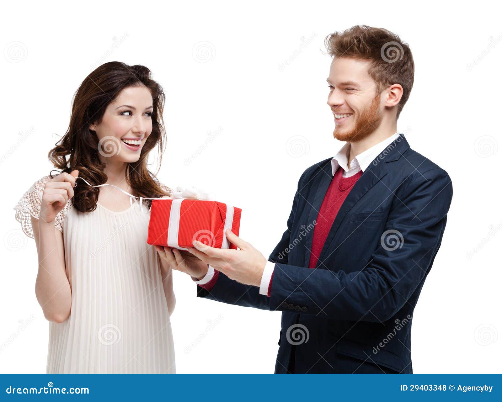 Man Gives Present To His Girlfriend Stock Photo - Image of glad ...